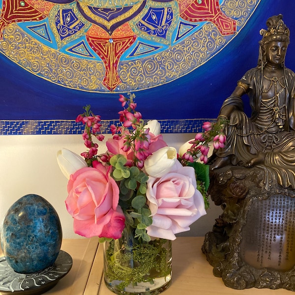 Pink Roses Centerpiece-real Touch Fuschia Pink Roses Arrangement-modern ...