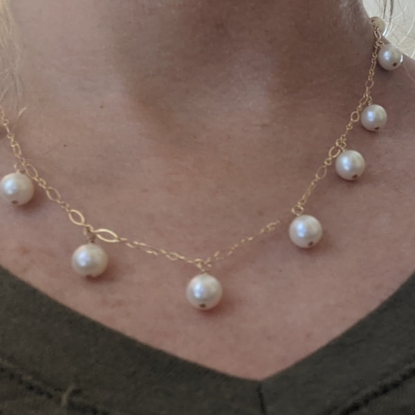 Real Pearl Station Necklace | Cultured Freshwater Pearls | Gold Tin Cup ...
