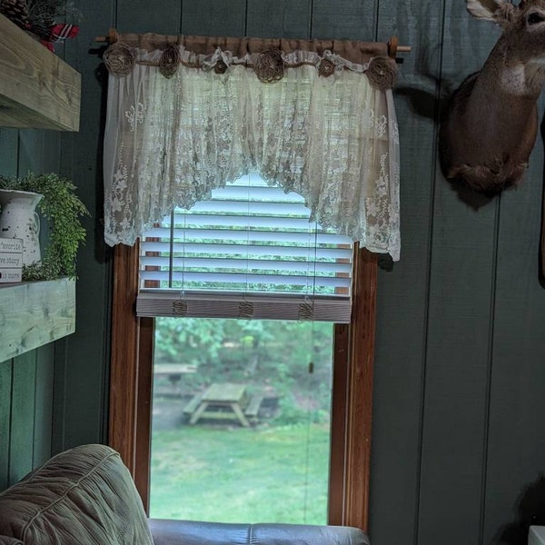 Custom Rustic Burlap Lace Bedroom Valance Burlap Lace Window Kitchen ...