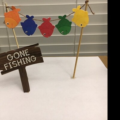 Printable Fishing Cake Topper, Gone Fishing Party Cake Topper, Fishing ...