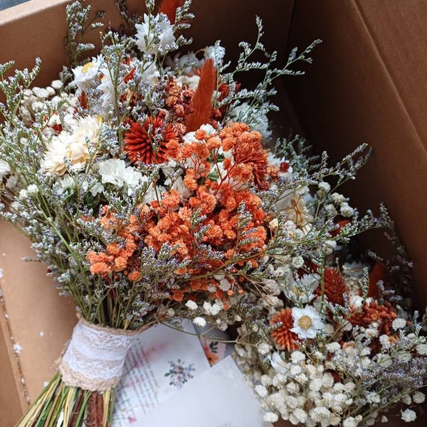 Globe Burnt Orange Thistle+daisy Dried Flower Bridal Bouquet,wild ...