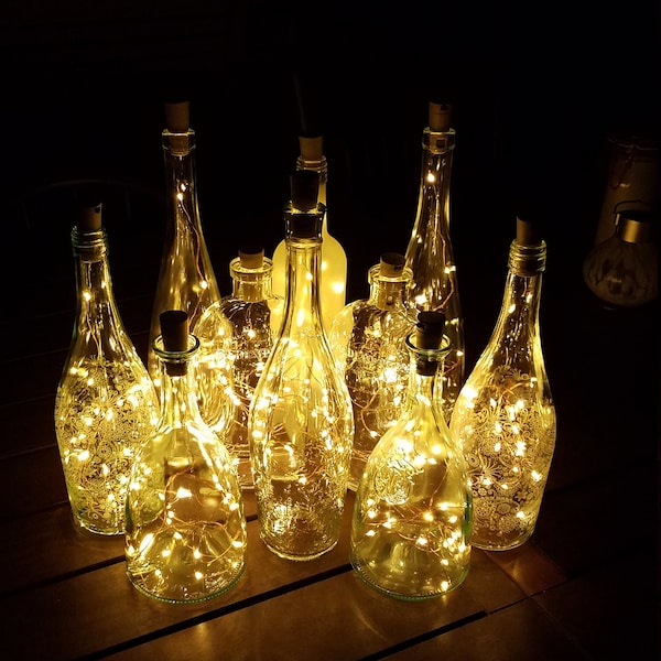 Copper Wire 10 or 20 Leds Wine Cork Lights, Party Lights. 39-in & 20 ...