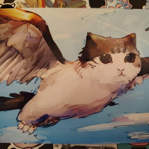 Meowl Art Print | Flying Cat Illustration (4x6in) - Etsy