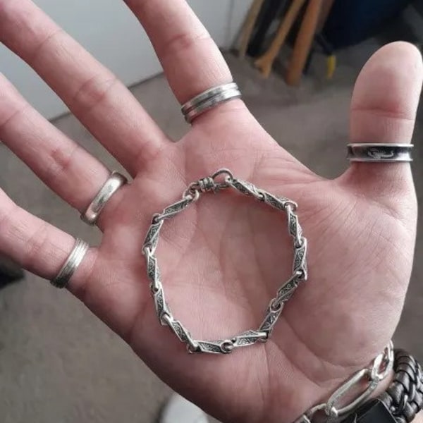 Silver Byzantine Man Chains, Handmade Unique Chain Bracelets, Men's 925 ...