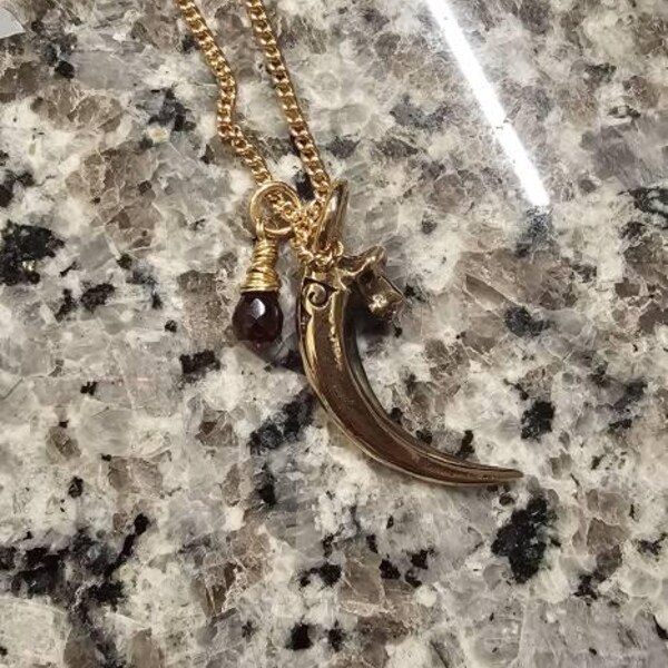Raven Talon & Garnet Necklace - Bronze Raven Talon With Gold-filled ...