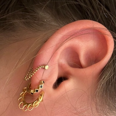 NEW 14K Solid Gold Vertical Helix Chain Piercing Unique Gold Barbell ...