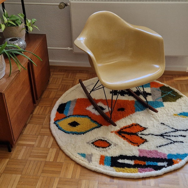 Round Beni Ourain Rug, Cozy Moroccan Rug, Handmade Wool Rug, Round Made ...