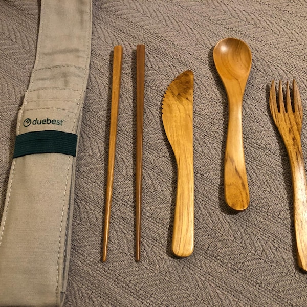 Handmade Teak Wood Cutlery Set 4PC | Reusable Utensils Travel Set W ...
