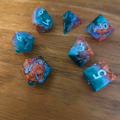 Shipwrecked Handmade Sharp Dice Teal/white/clear Resin Cast Dice Set of ...