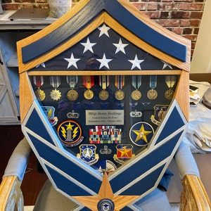 Handcrafted Air Force Shadow Box With Msgt Rank Chevron Silver & Navy ...