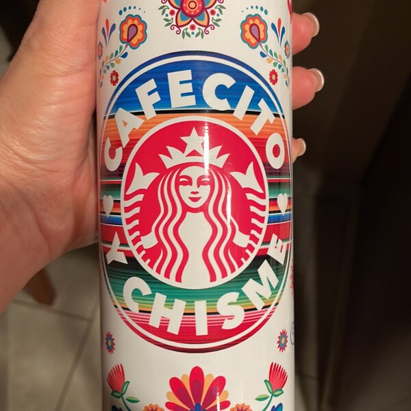 Cafecito Y Chisme 20oz Skinny Tumbler Colorful Mexican Theme Banner ...