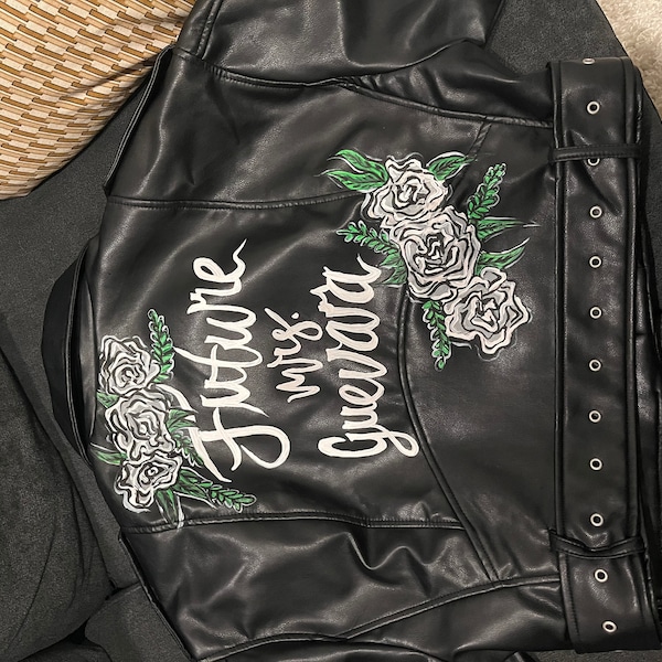 Custom Text Jacket | Painted Faux Leather | Motorcycle Jacket | Women's ...