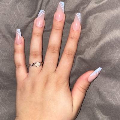 White Slanted French Nails Press on Nail French Tip Nails White Tip ...