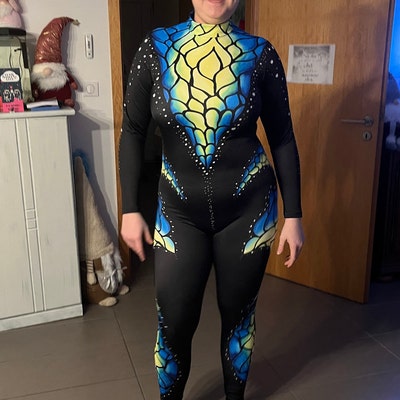 Rave Costume in Blue & White, One Piece Festival Catsuit , Rave Unitard ...