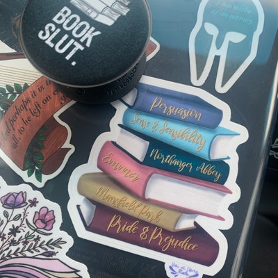 Jane Austen Themed Book Stack with Flowers/without Die Cut Sticker ...