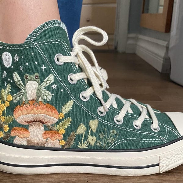 Embroidered Converse Mushroom, Frog, Converse Embroidery Mushroom ...