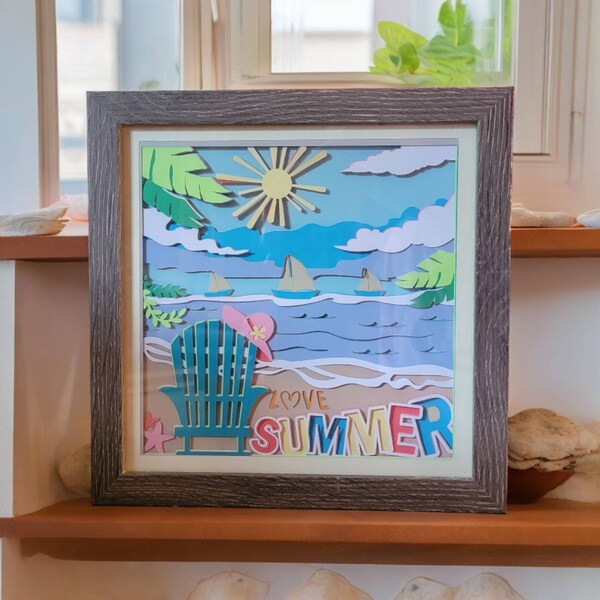 Summer Beach Shadow Box Svg, Summer Light Box Svg, Summer Gift, Love ...