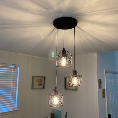 3 Cage Shade Kitchen Pendant Light Black 3 Light Cluster Dining Room ...