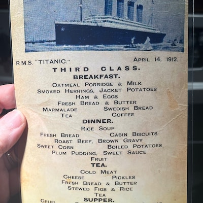 5x7 Titanic Menu PHOTO 3rd Class Dining Salon Menu on Night of Sinking ...