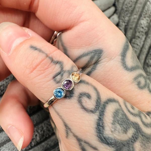 Multi Stone Family Ring, Birthstone Sterling Silver Ring for Mom ...