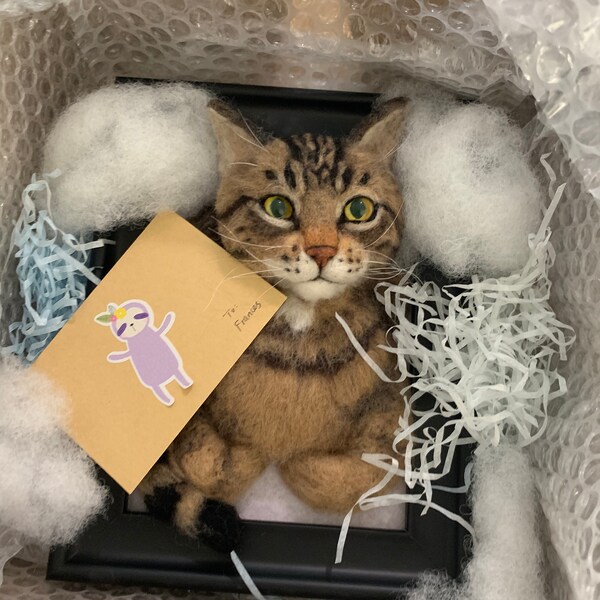 Custom Cat Portrait Sculpture in Frame; Needle Felted Cat; Realistic ...