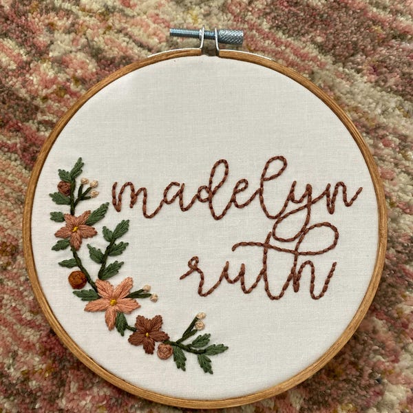 Hand Embroidered Name Hoop, Personalized Embroidery Hoop, Baby Name ...