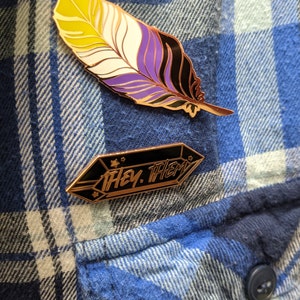 Non-binary Enby Pride Feather Enamel Pin LGBT - Etsy