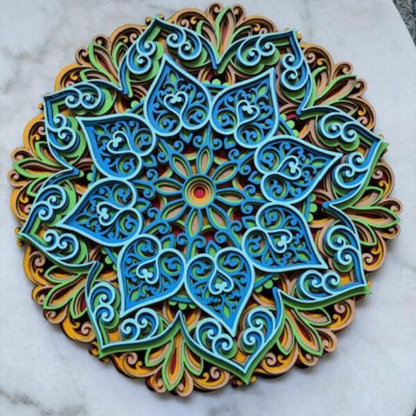 Laser Cut Mandala Flower SVG Template: Multilayer 3D Layered Vector ...
