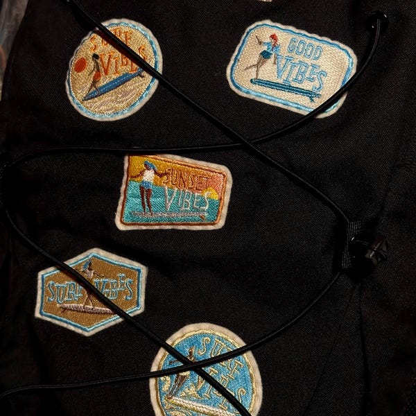 Iron-on Embroidered Patches SURF VIBES, Cross Step, Hang Five, Hang Ten ...