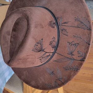 Hand Burned Wide Brim Fedora Western, Cowgirl, Lainey Wilson, Boho, Hippie, Sunflower, Floral ...