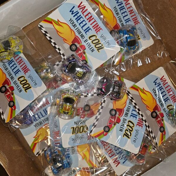 Valentines Day Race Cars Bags and Card Kit Wheelie Cool Race Car ...