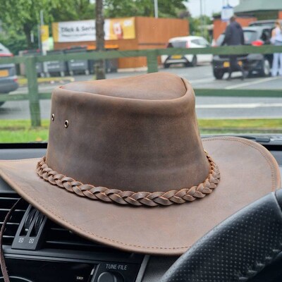 Australian Western Outback Bush Black Crazy Style Leather Hat Unisex ...