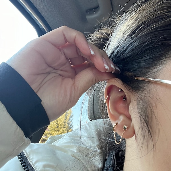 14K Solid Gold Triple Chain Attachment, Double Chain Piercing, Loop ...