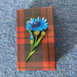 Cornflower Pin Wood Pin Flower Badge Hand Painted Summer Pin - Etsy