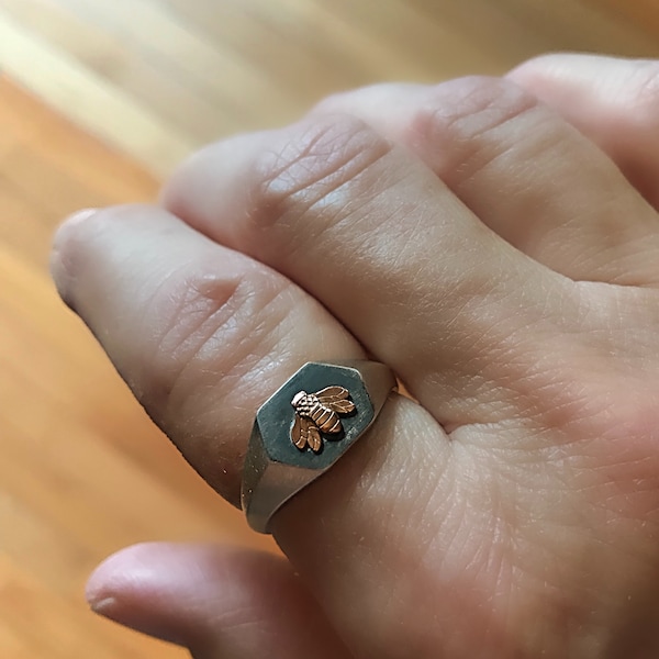 Honey Bee Signet Ring Gold Honeybee Ring Queen Bee Unique Engagement ...