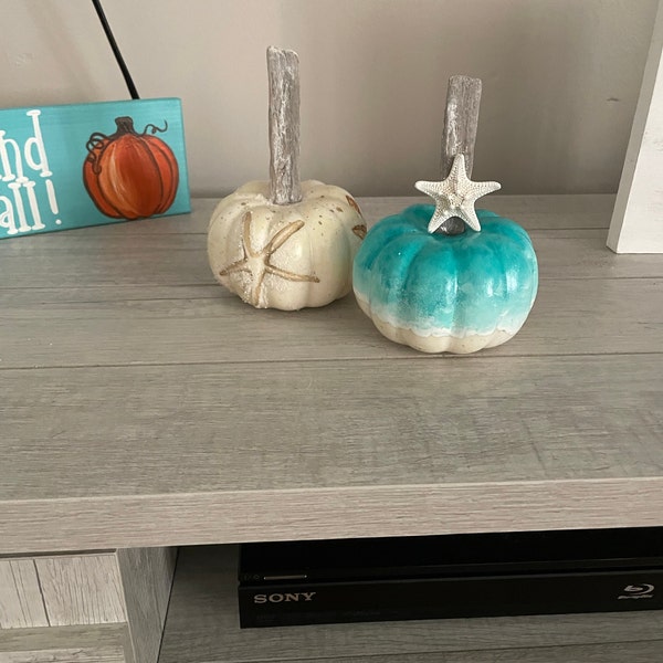 Coastal Pumpkin THANKSGIVING Decor, Ready to Ship, Beachy Thanksgiving ...