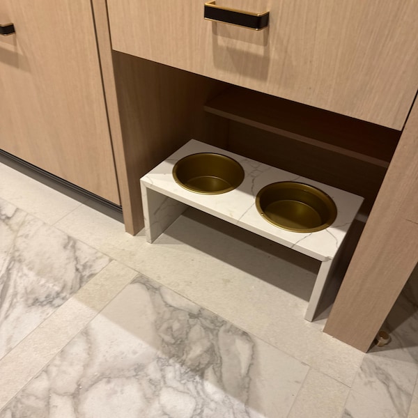 Oak Wood Dog Feeding Table, Elevated Cat Bowl, Minimalist Station With ...