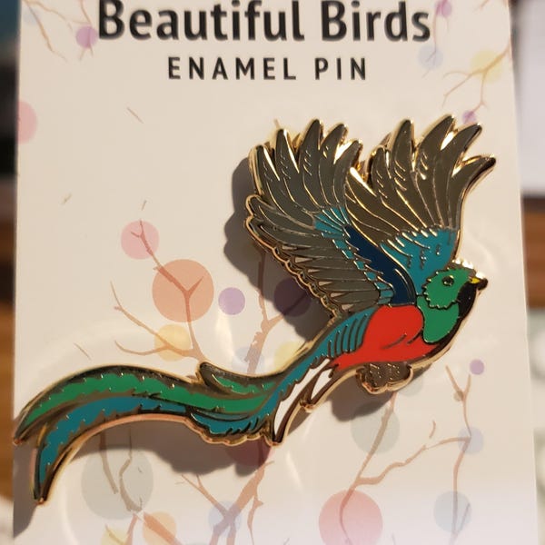 Resplendent Quetzal Pin - Emerald Bird With Gold Clutch, Christmas Gift ...