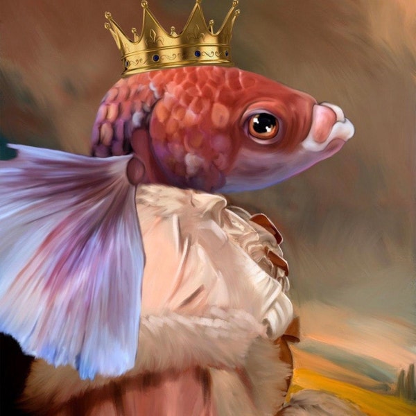 Royal Fish Portrait, Fish Owner Gift, Fish Memorial Gift, Custom Pet ...