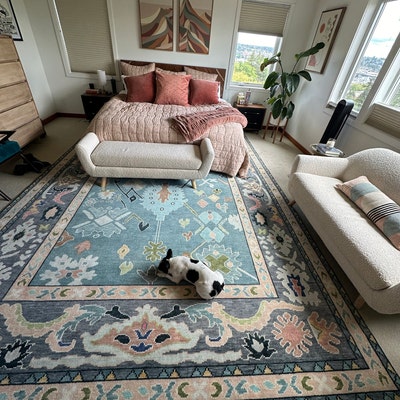 Turkish Gray Rug With White Accent Oushak Made to Order in Any Size ...