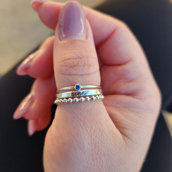 Ring Set Gift for Mom Stackable Rings Personalized Name Rings 14k Gold ...