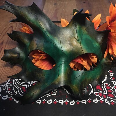 Green Leather Oak Leaf Mask - Etsy