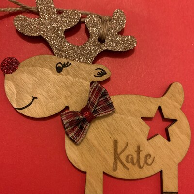 Personalised Engraved Wooden Reindeers, Christmas Tree Decoration ...
