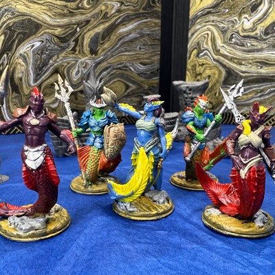 5pc Merfolk Mermaid Merman Set Mini Miniature Figure 3D Printed Model ...