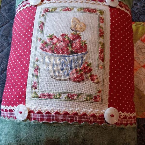 Brenda Gervais Cross-stitched SPRING Into SUMMER PILLOW on 14 Count ...