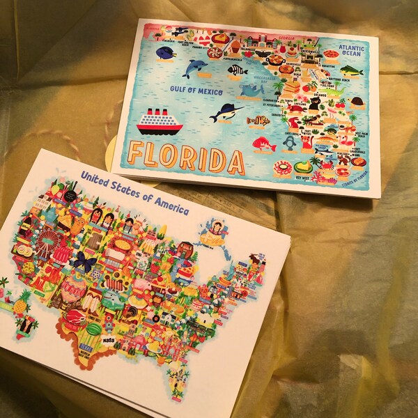 USA Map Postcard - Map of USA - USA Map - Illustrated Usa Map - Travel ...