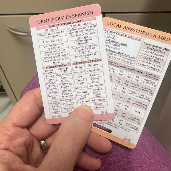 Local Anesthesia. Quick Reference Card, Study Card, Dental Hygiene ...