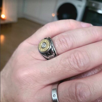 Stainless Steel Bullet Ring With Hand Guns and Brass 45 Auto Bullets ...