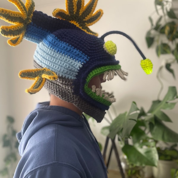 Angler Fish Crochet Hat Costume & Wrist Gauntlets - Fantasy Under the ...