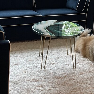 Emerald Green Coffee Table, Resin Coffee Table, Green Gold Coffee Table ...